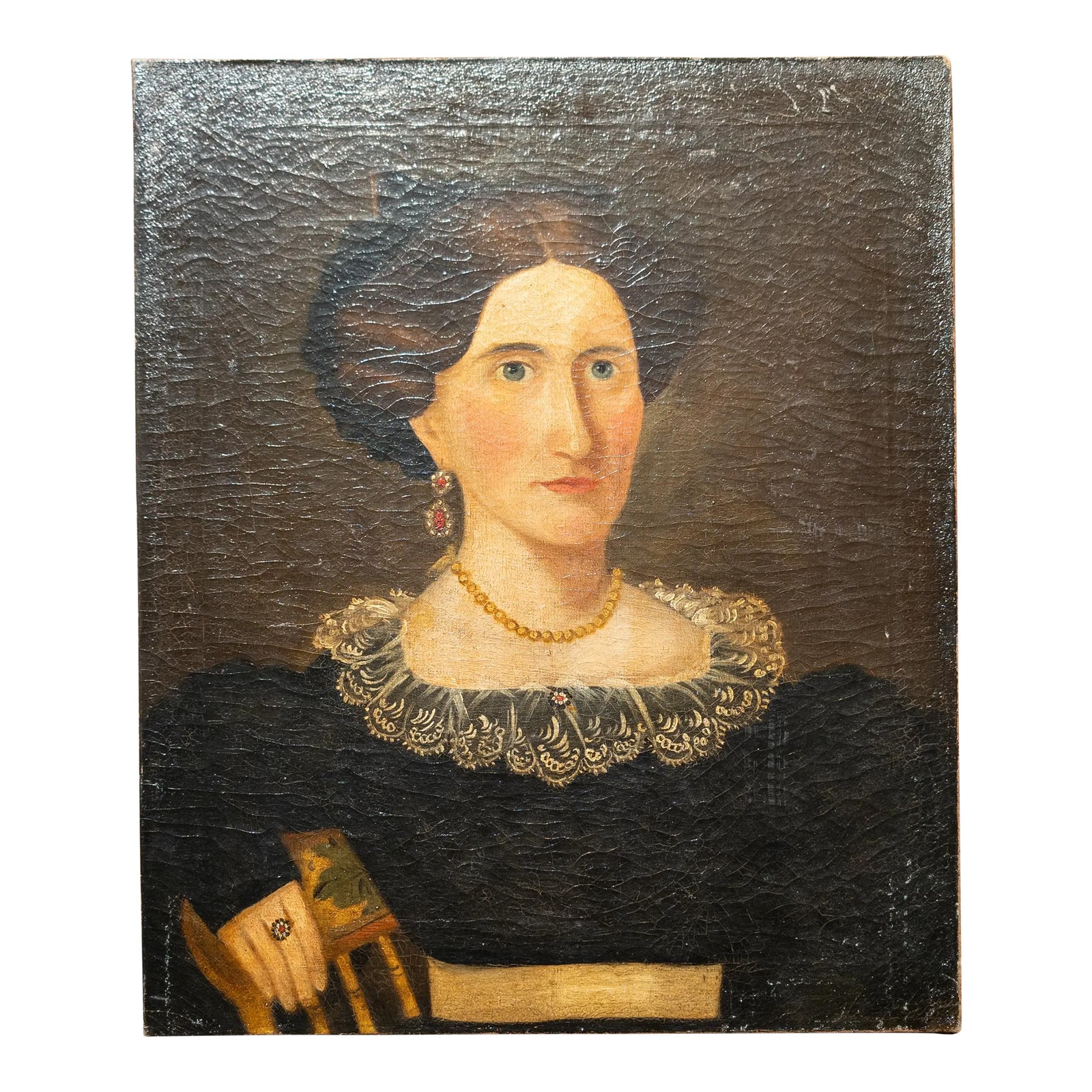 19th Century American Folk Art Fine Portrait Painting of a ...