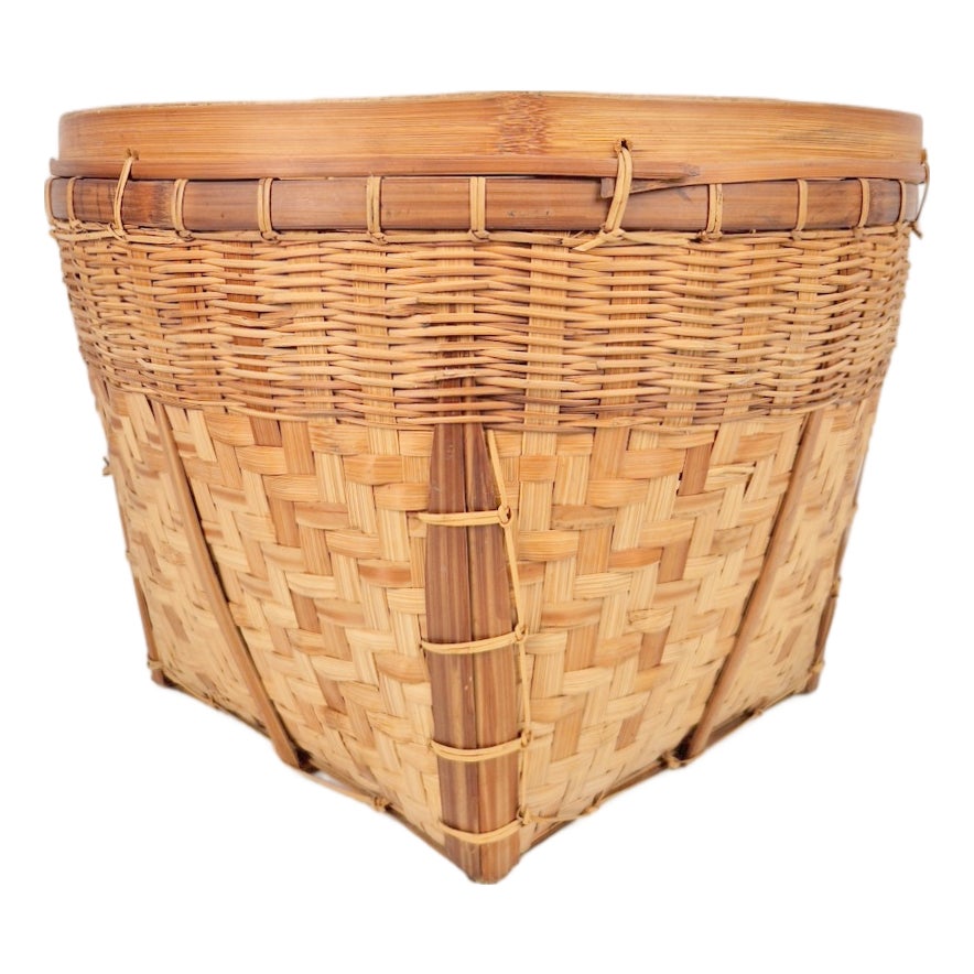 Vintage Handmade Basket in Woven Bamboo and Rattan, 1960s | Chairish