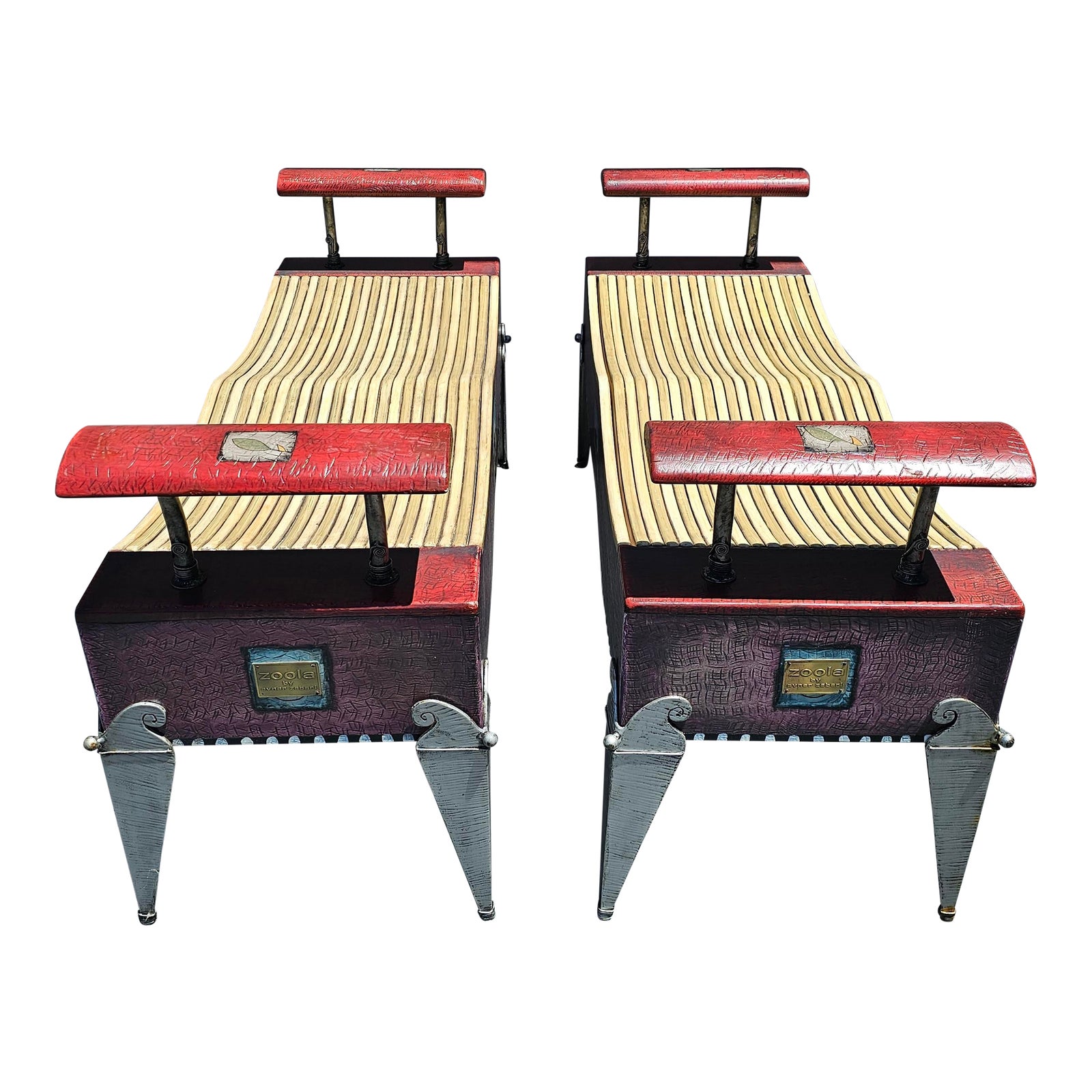 1970s Avner Zabari Zoola Mixed Media Benches- Set of 2 | Chairish