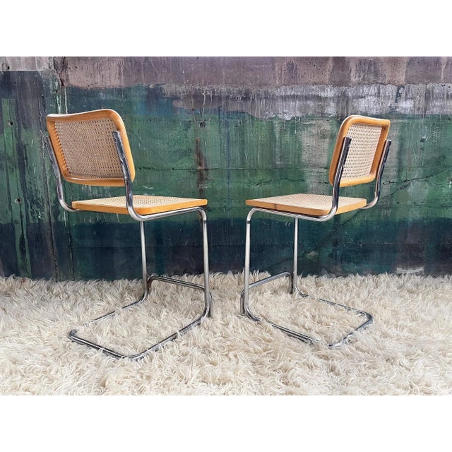 1970s Italian Marcel Breuer Style Cesca Bar Stools - A Pair | Chairish