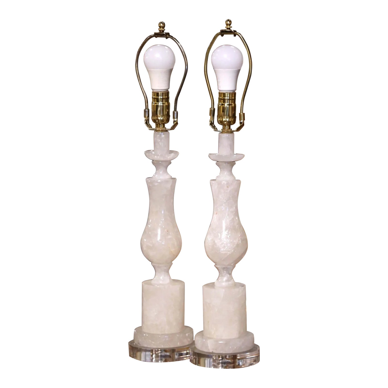 Pair of Carved Rock Crystal Table Lamps on Acrylic Bases | Chairish