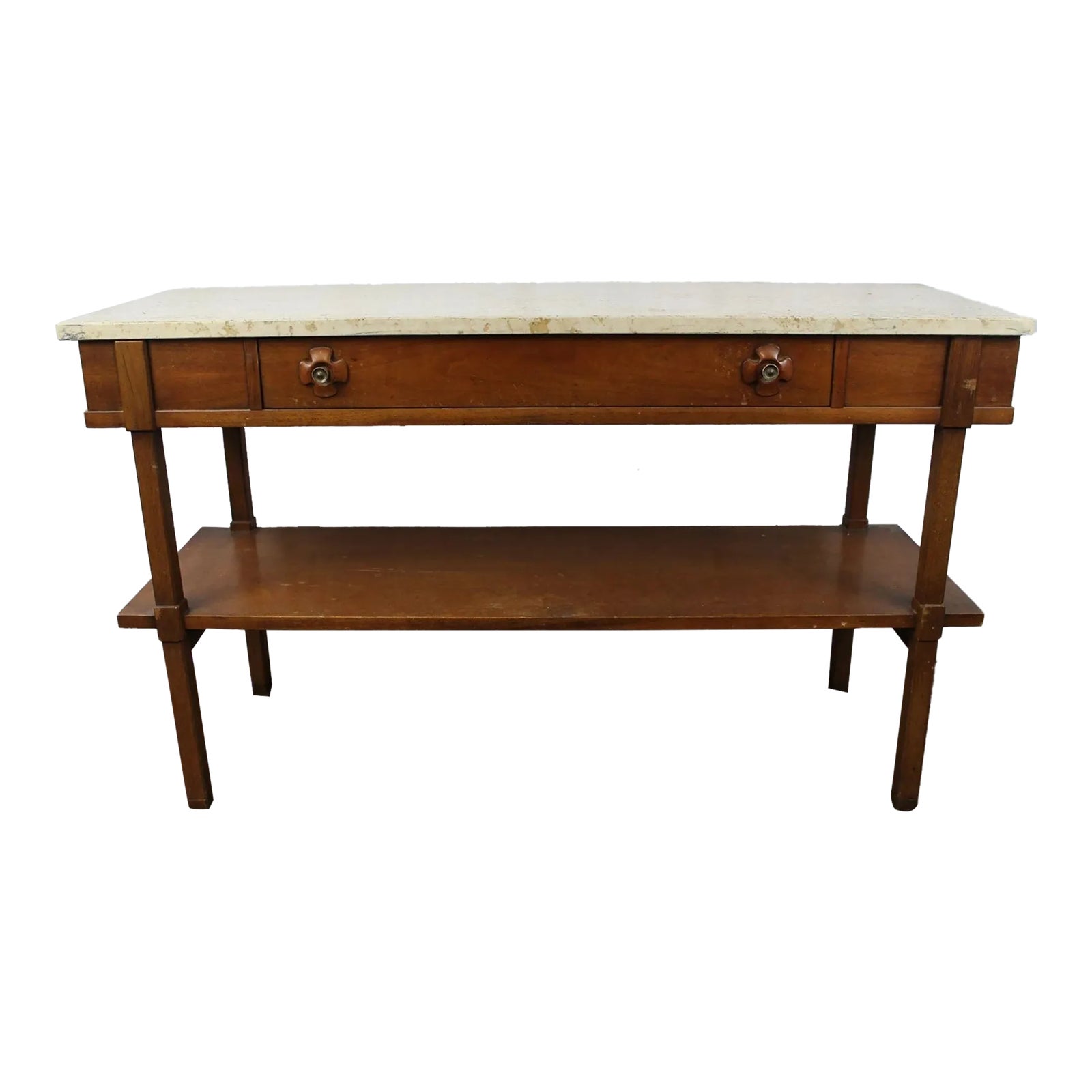 1950 Drexel Console Table With Italy Travertine Marble Top | Chairish