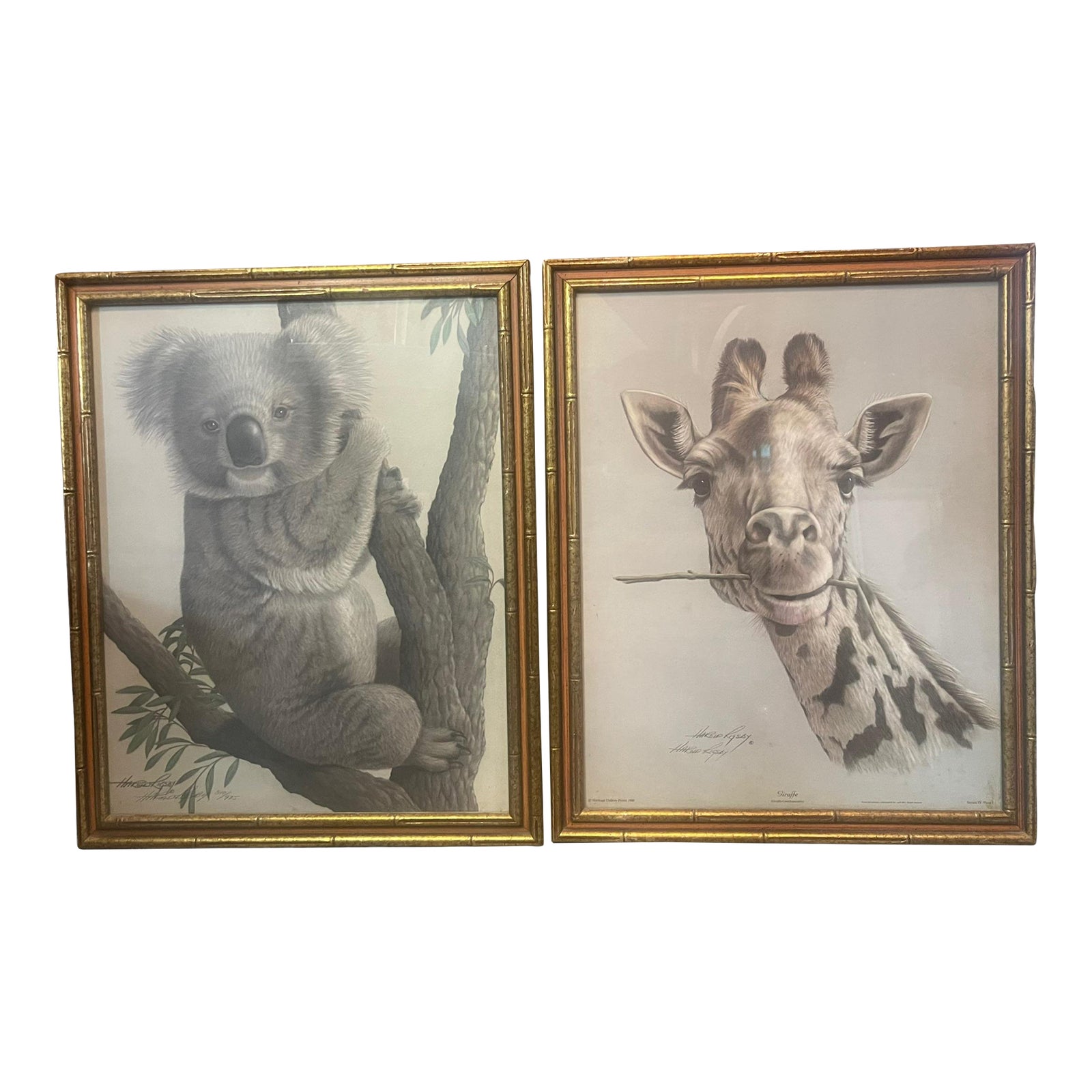 Pair of Vintage Harold Rigsby Signed Prints in Faux Bamboo Frames ...