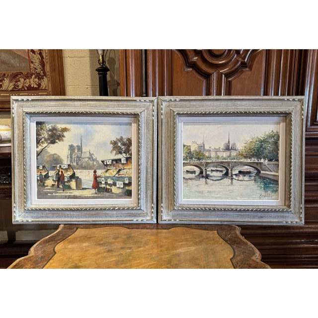 Mid 20th Century Pair of Mid-Century French Signed Framed Oil on Canvas ...