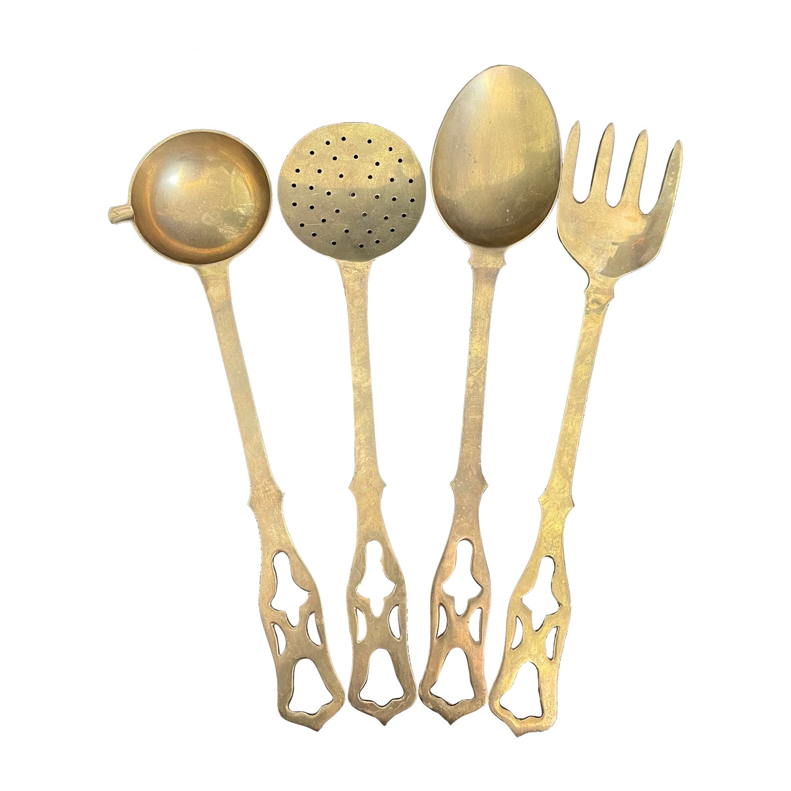 Vintage Ornate Brass Serving Utensils - Set of 4 | Chairish