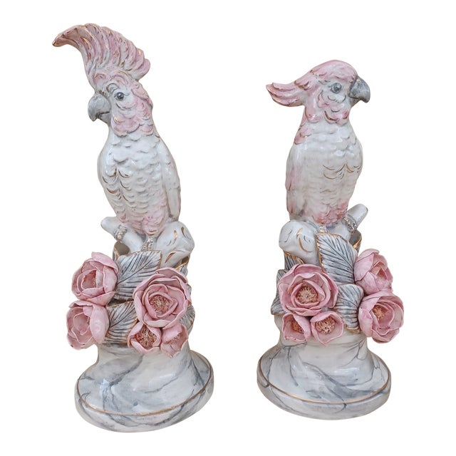 Mid 20th Century Ceramic Cockatoo Figurines- a Pair | Chairish