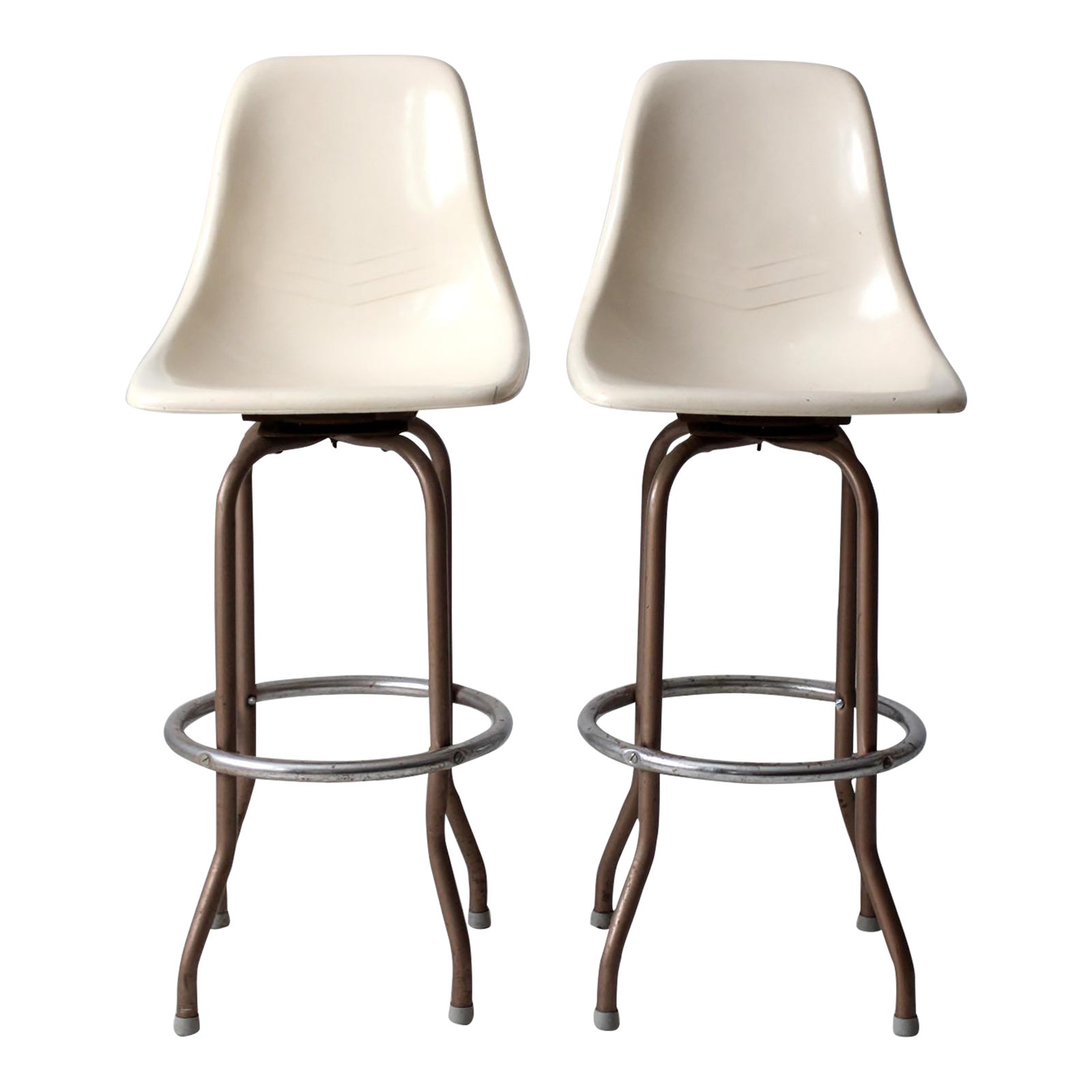 Mid Century Fiberglass Shell Swivel Bar Stools Pair | Chairish
