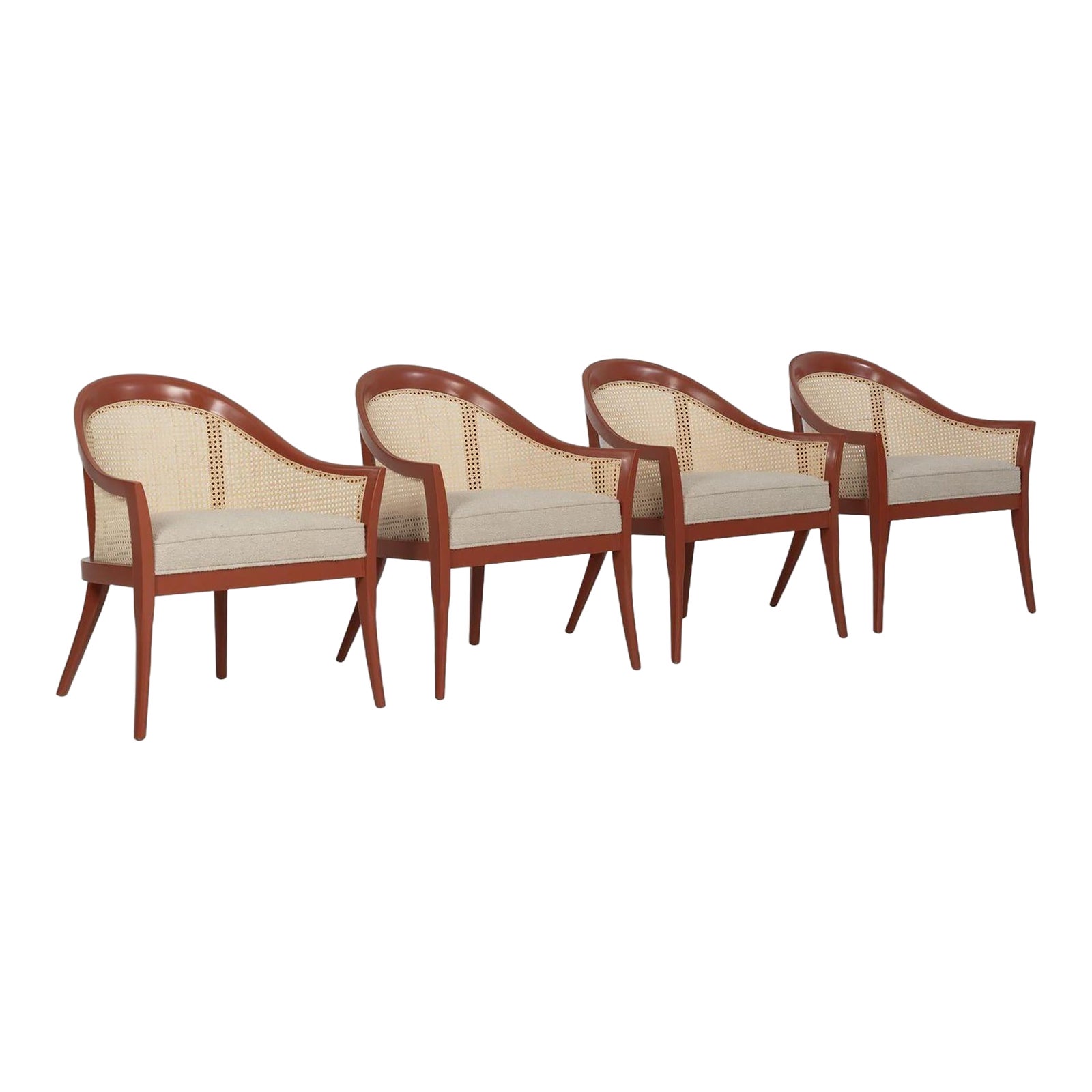 Harvey Probber Set of Four Occasional Chairs, Salmon Lacquer & Cane ...