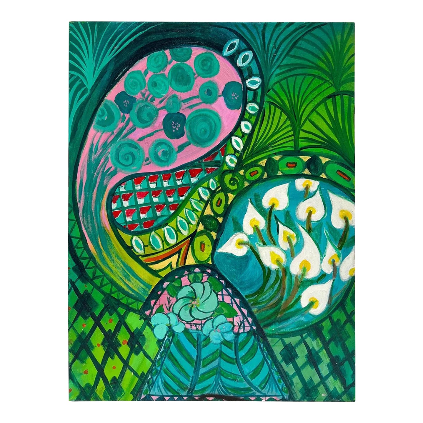 Carol Bertrand Green Paisley Meditative Series Painting | Chairish