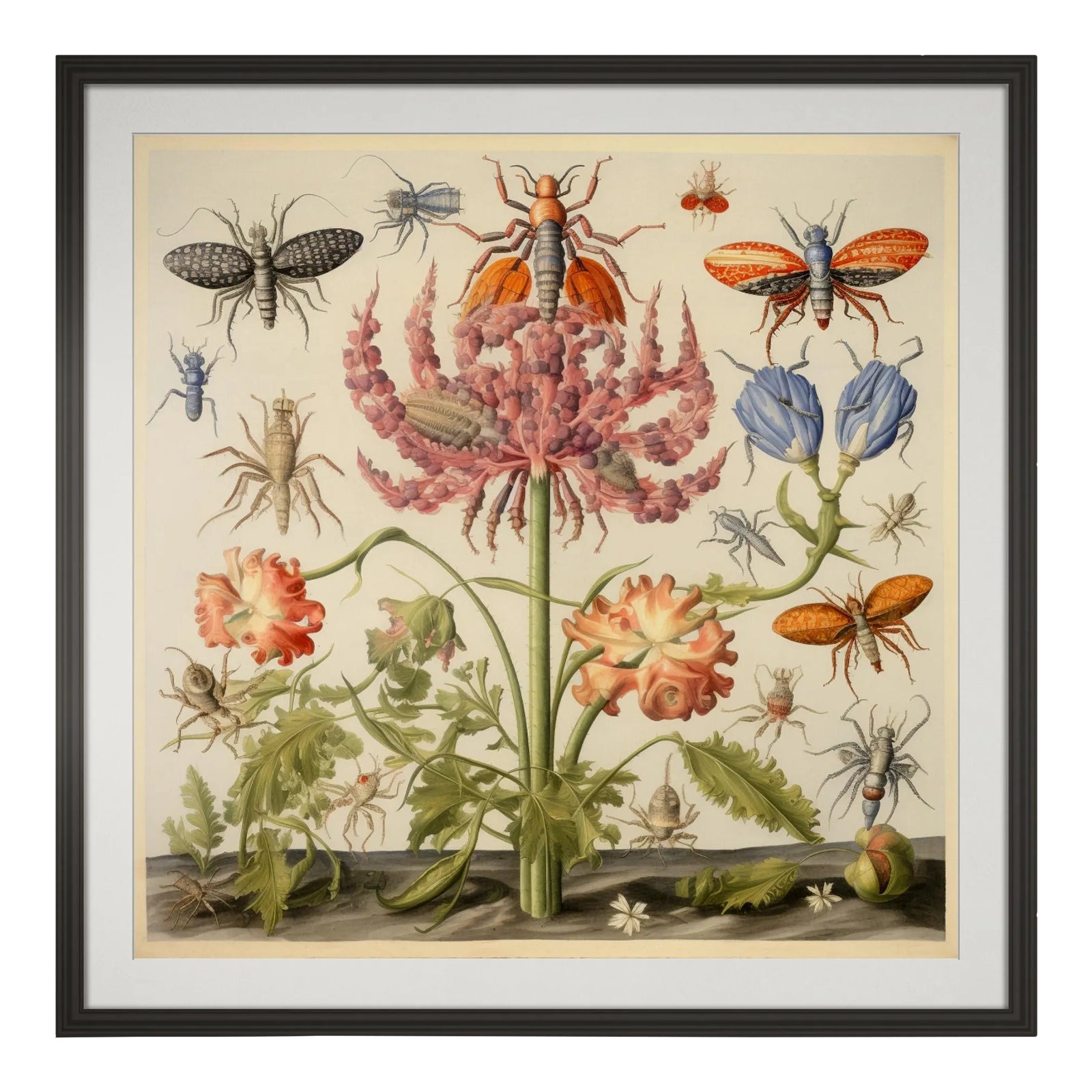 Framed 'Insects and Flowers' Botanical Print | Chairish