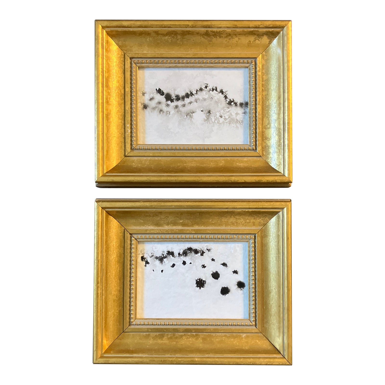 Contemporary Two Original Abstract Black Ink Paintings in Chunky Gold ...