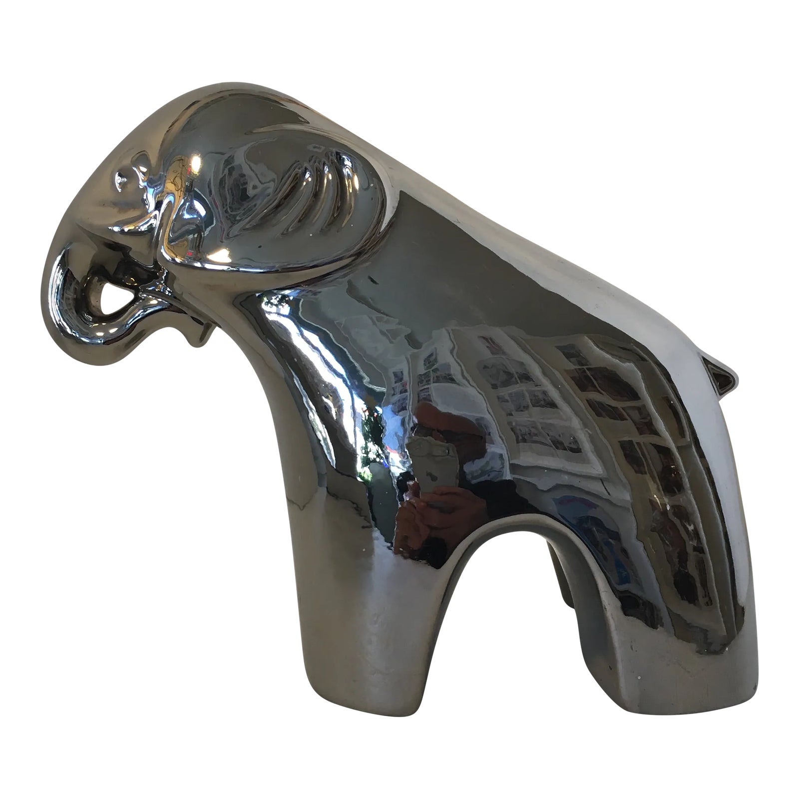 Vintage Jaru Silvered Porcelain Elephant | Chairish