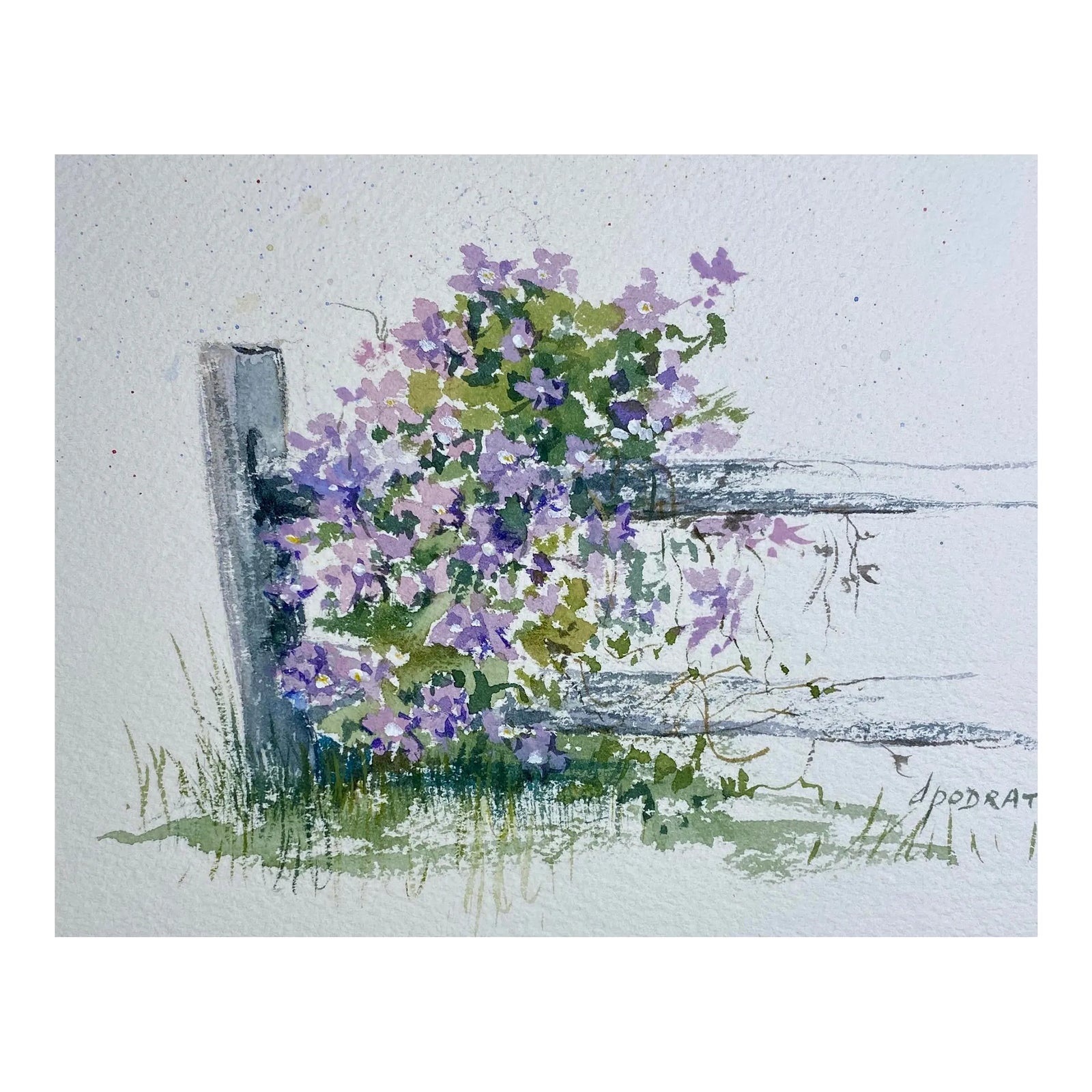 Diane Podrat Purple Flowering Vine Impressionist Watercolor | Chairish