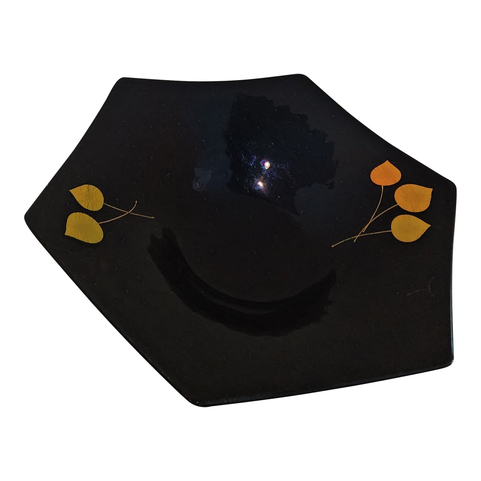David and Dana Cuin Signed "Aspen Leaf" Fused Art Glass Large Serving ...