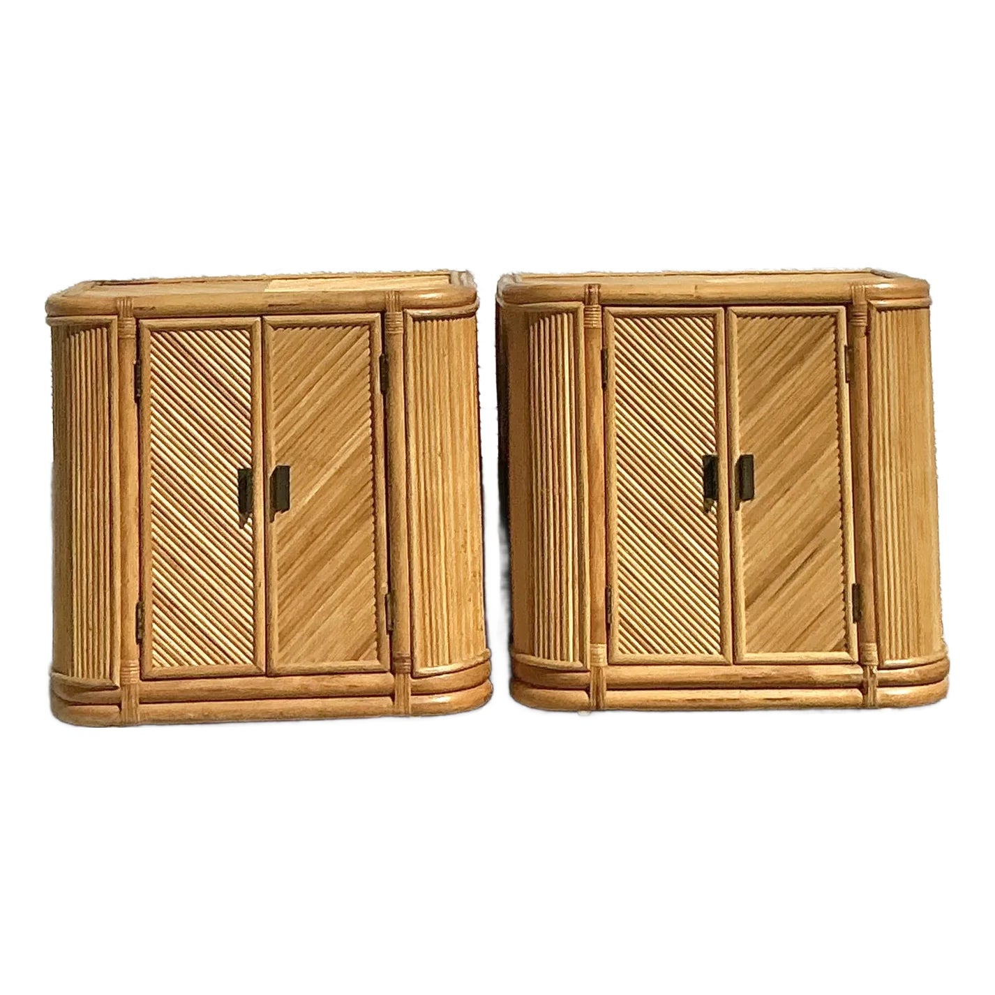 Vintage Boho Chevron Reed Nightstands - A Pair | Chairish