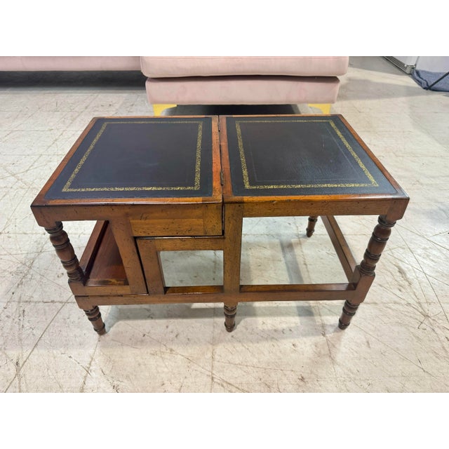 Vintage Wood and Tooled Leather Library Ladder/Accent Table | Chairish
