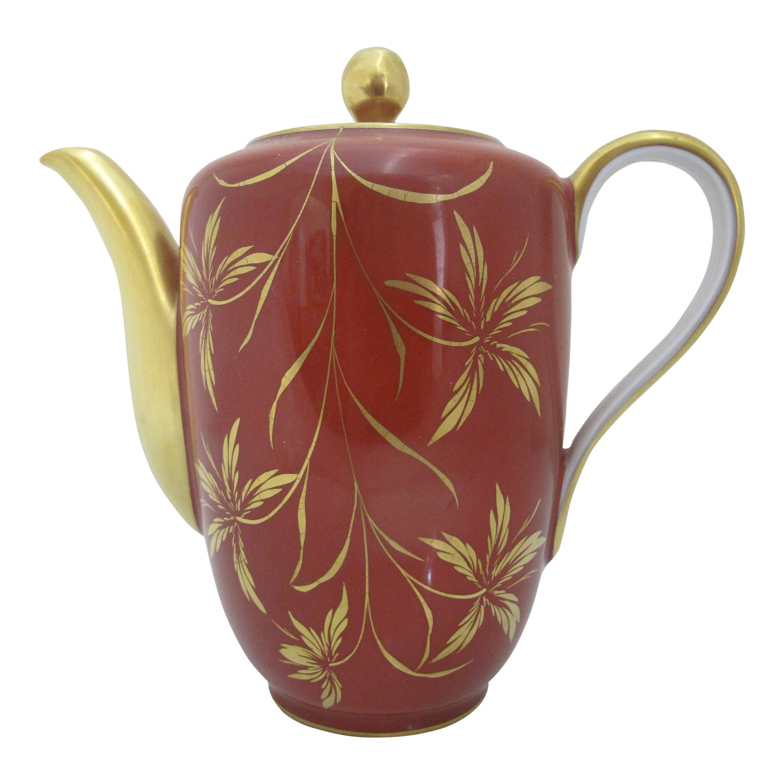 Rosenthal Selb Germany Helena Gold Leaves Porcelain Teapot | Chairish