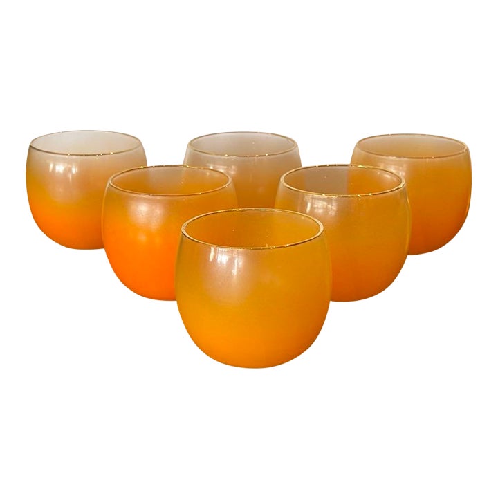 Mid-Century Modern Orange Ombre Roly Poly Rocks Cocktail Gasses- Set of ...