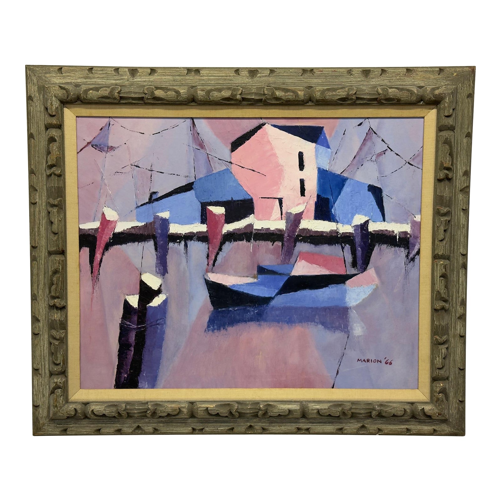 Mid-Century Semi-Abstract Acrylic on Canvas Painting, Marion ‘66 | Chairish