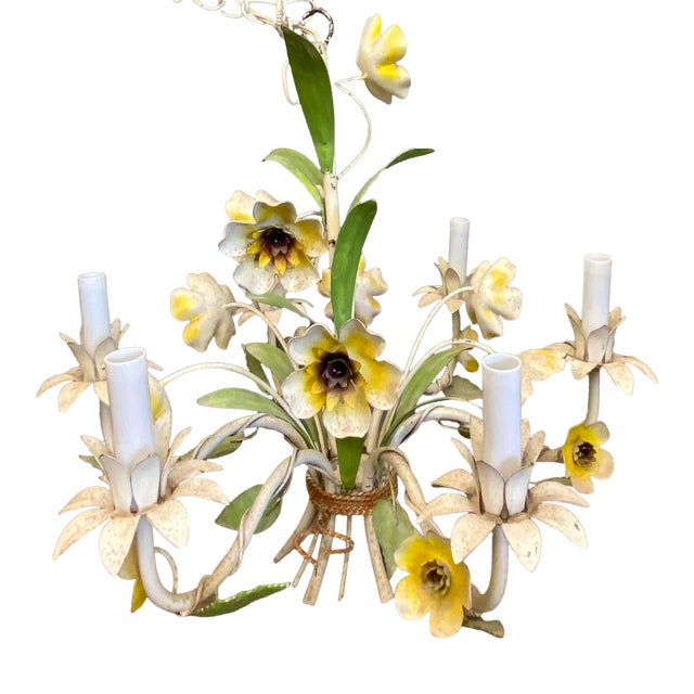Vintage Palm Beach Regency Style Floral Tole Chandelier | Chairish