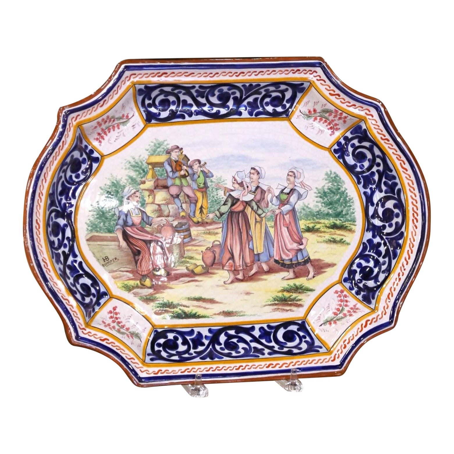 Early 20th Century French Hb Quimper Faience Platter With Breton ...