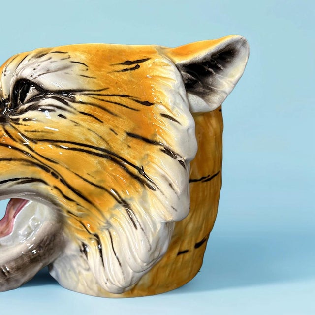 Italian Porcelain Tiger Head Flowerpot | Chairish