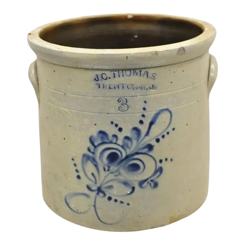 19th Century Antique j.c. Thomas Trenton Nj 3 Gallon Stoneware Crock ...