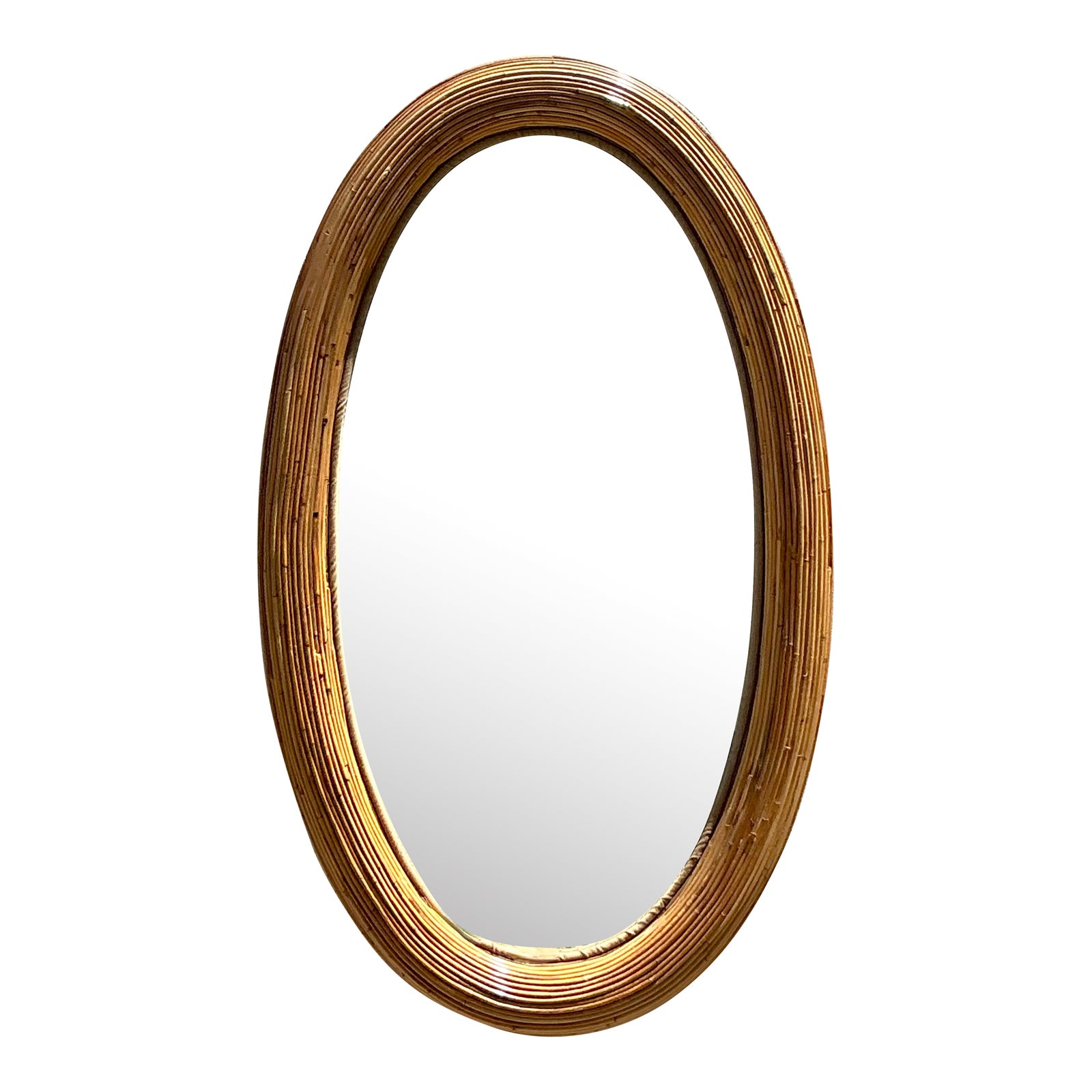 Vintage Coastal Pencil Reed Oval Mirror | Chairish