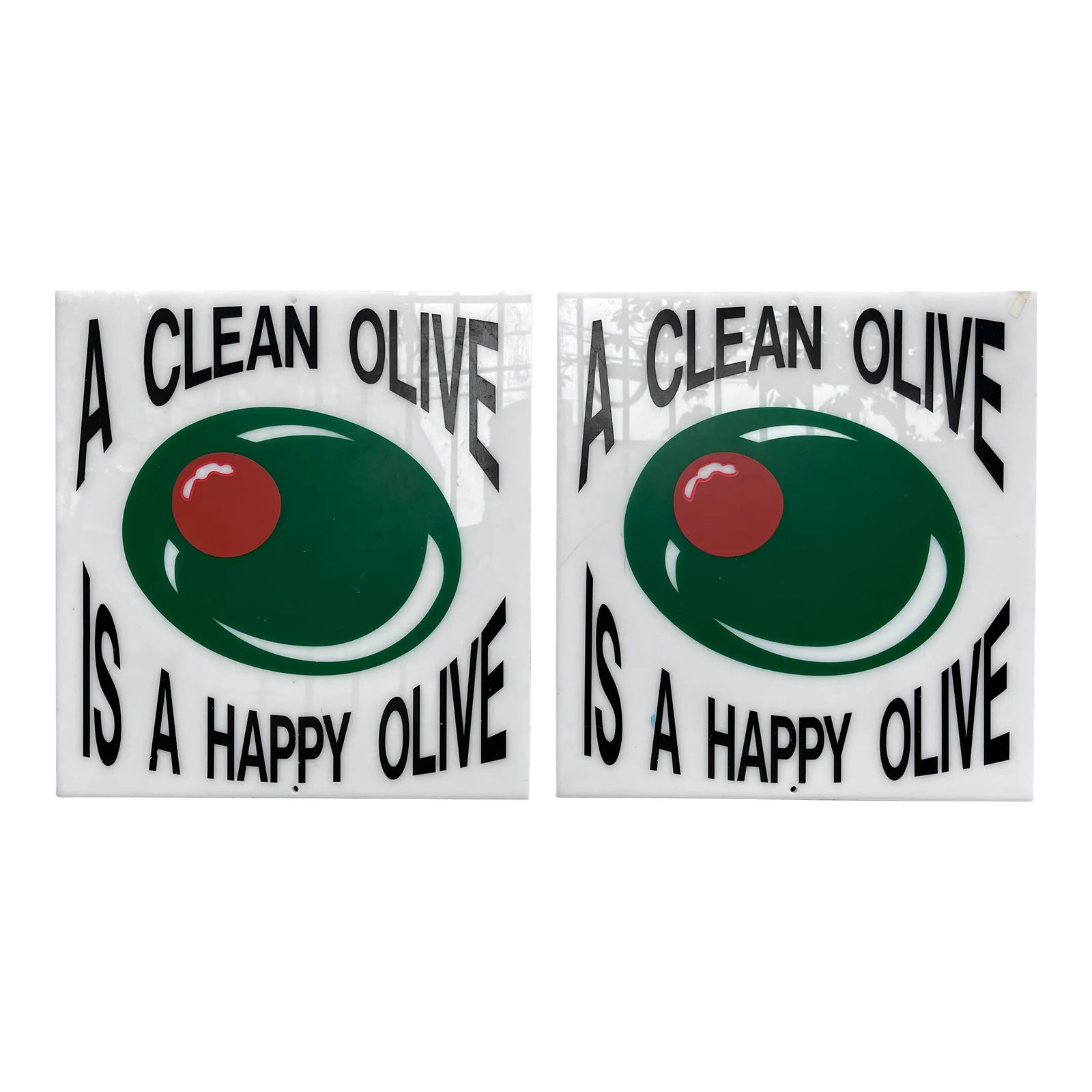 1980s A Clean Olive Is a Happy Olive Plastic Silkscreen Light Box Bar ...