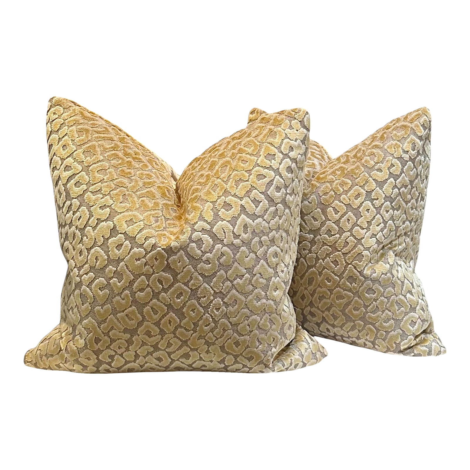 Vintage Cut Velvet Leopard Print Pillows - A Pair | Chairish
