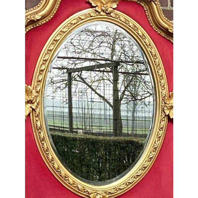 Mid 20th Century French Louis XVI Gold Wall Mirror With Ruby Red Velvet ...