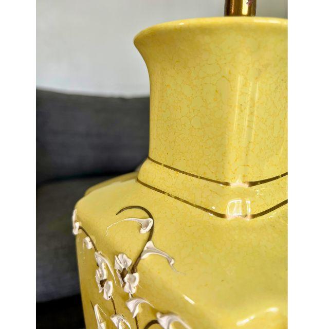 Mid-Century Porcelain Pale Yellow Table Lamps, Raised Chinoiserie ...