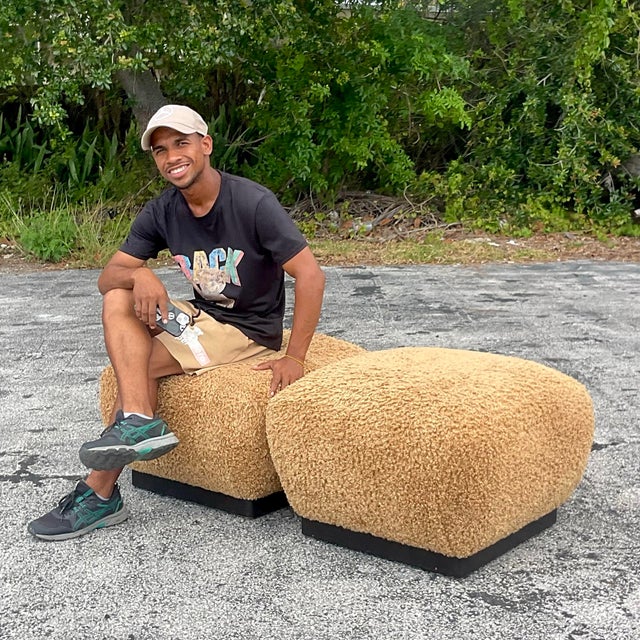 Vintage Boho Marge Carson Boucle Ottomans - a Pair | Chairish
