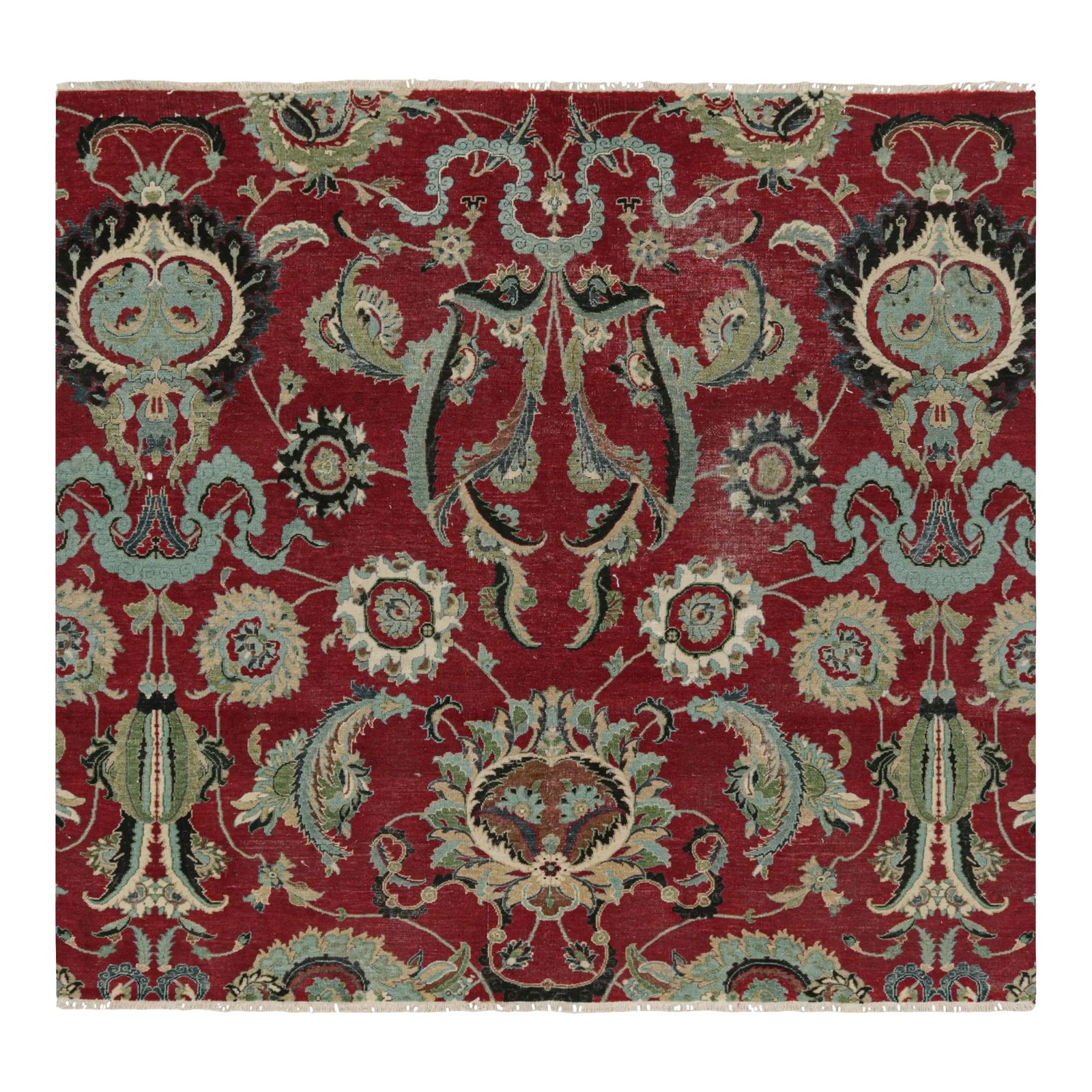 Rug & Kilim’s Persian Isfahan Style Square Rug in Burgundy With Floral ...