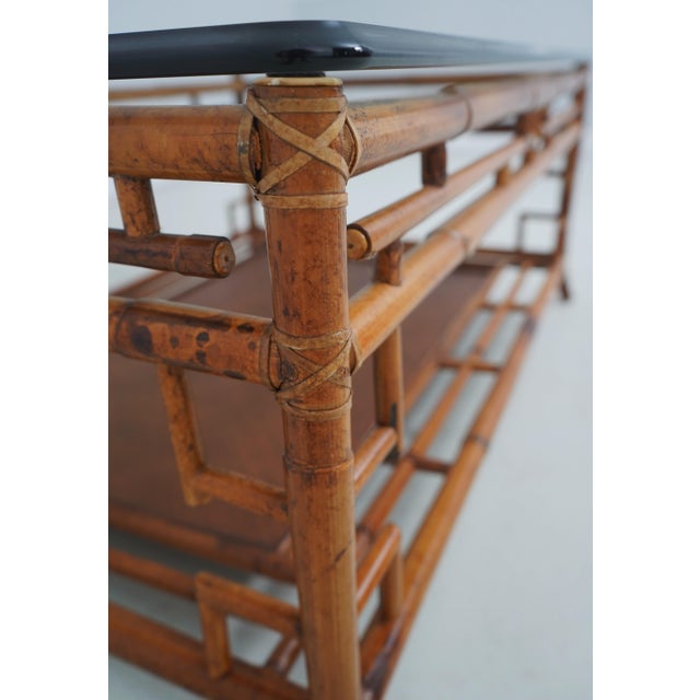 Bamboo Rectangular Glass Top Coffee Table | Chairish