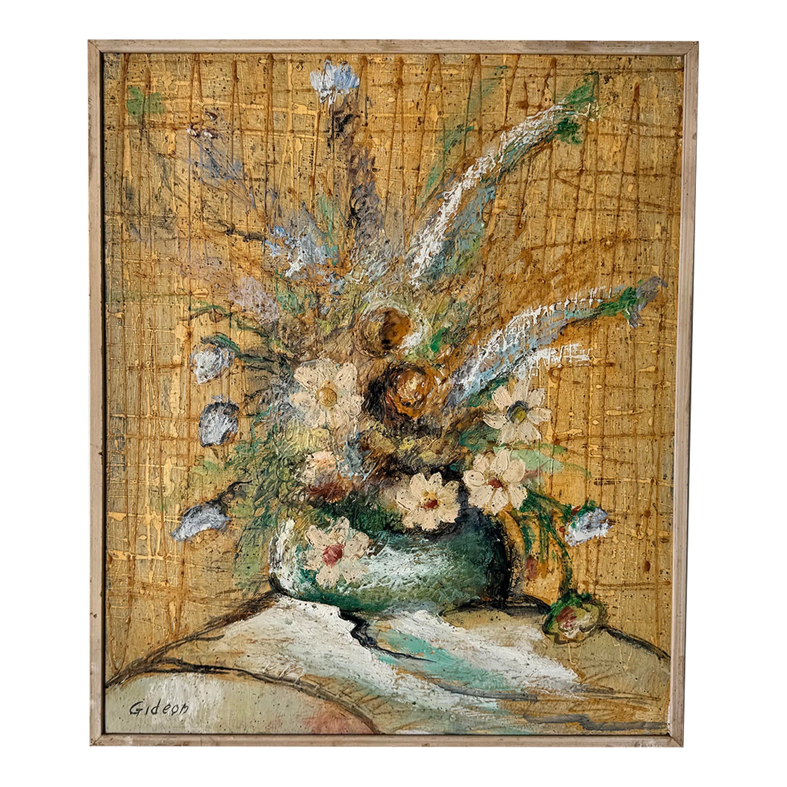 1970's Vintage Textured Still Life Oil Painting by Elmo Gideon | Chairish