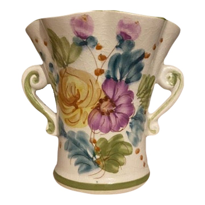 Vintage Hand Painted Floral Vase Made in Portugal for FTD | Chairish