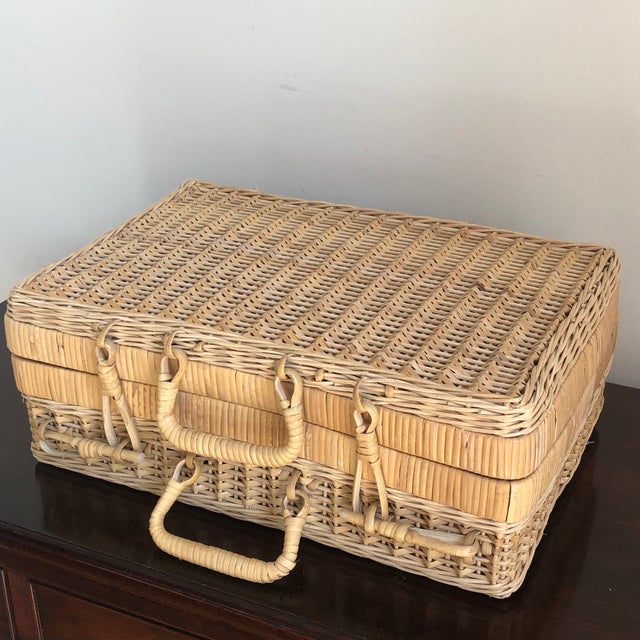 Small Vintage Natural Wicker Luggage Case | Chairish