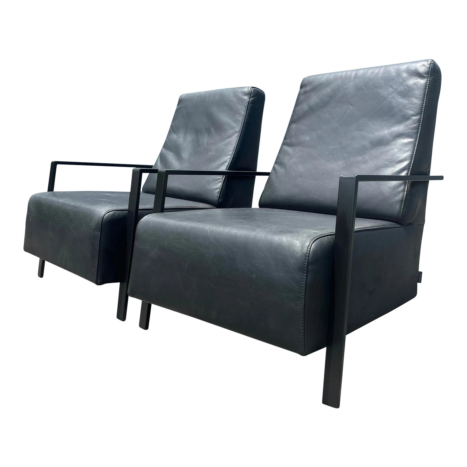 Pair of Black Leather Lounge Chairs by Bullfrog Germany, Kurt Beier ...