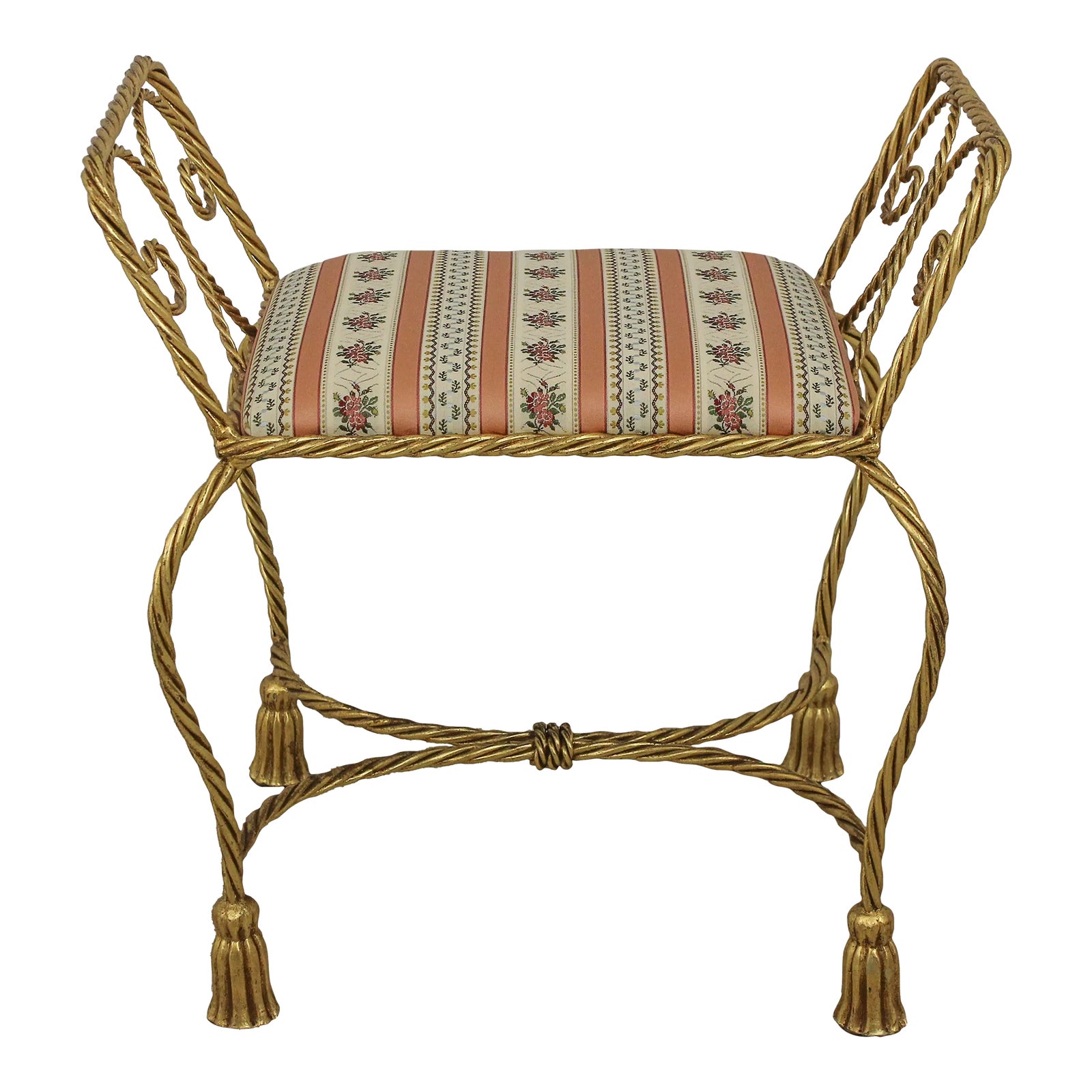 Italian Corda & Tassel Gold Finish Iron Bench | Chairish