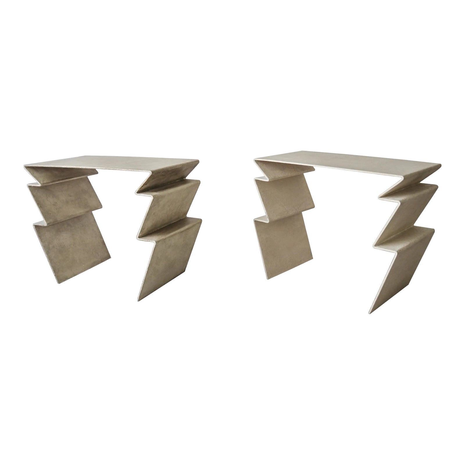 Pair of Post Modern Sculptural Zig Zag Tables | Chairish