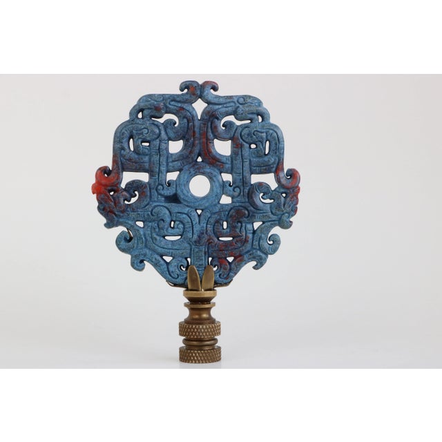 Chinese Carved Stone Lamp Finial on Bronze Hardware | Chairish