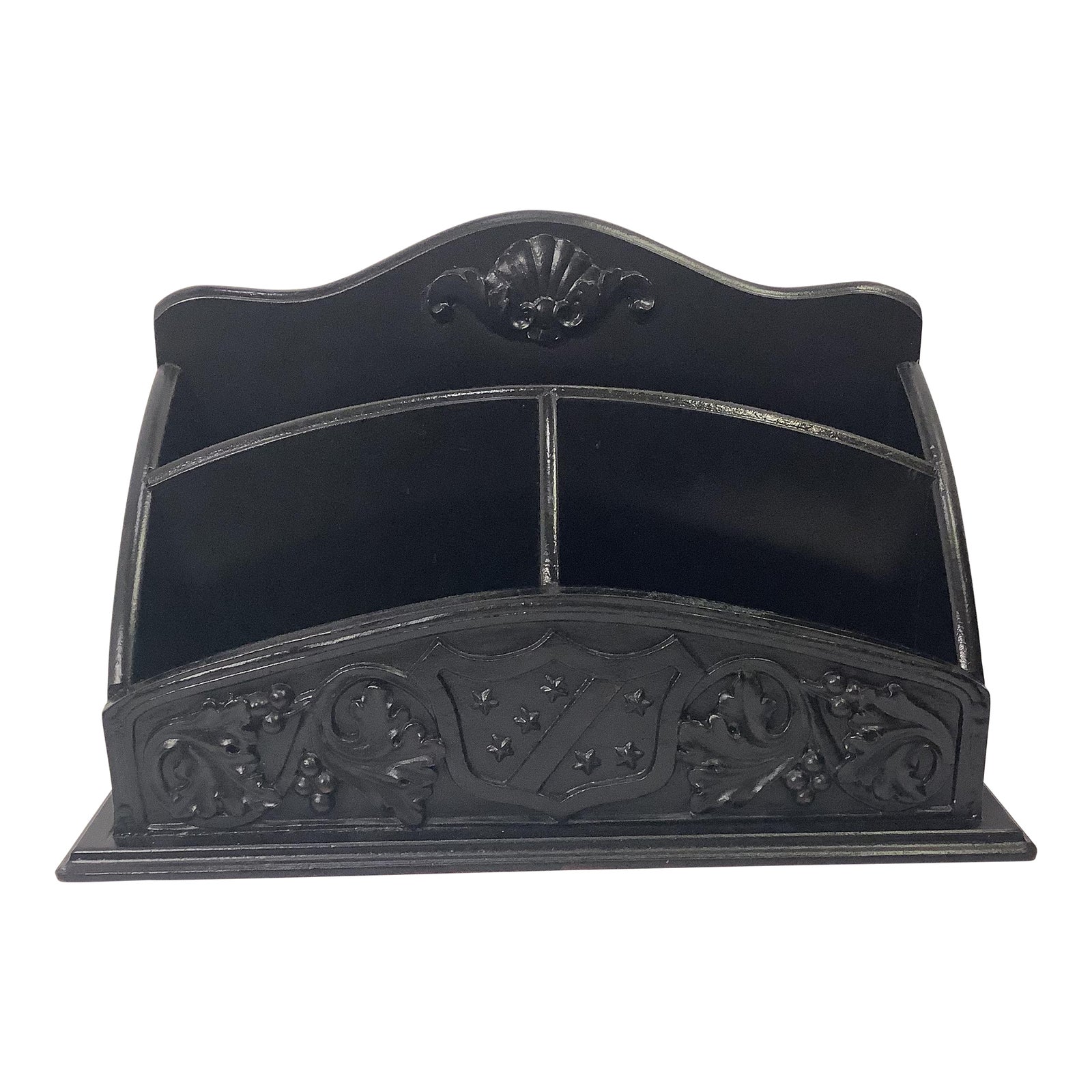 Mid Century Wooden Desk Caddy With Crest Accents | Chairish