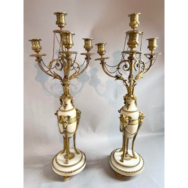 French Louis XVI Marble and Bronze Chimney Clock Set, Mid-19th Century ...