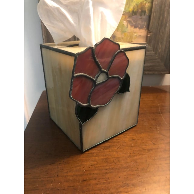 Vintage Stained Glass Tissue Box Cover With Flower | Chairish