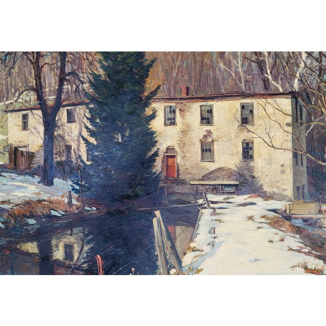 Vintage American Oil Painting on Board Bridge House on River John R ...