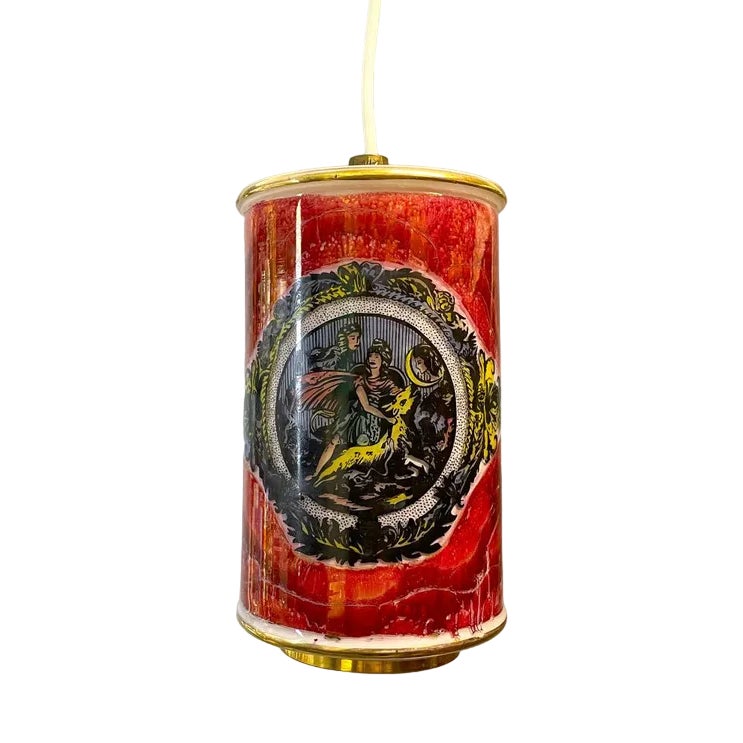 Hand Painted Glass Hanging Lamp with Runny Paint Effect | Chairish