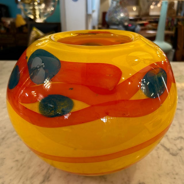 Contemporary Hand Blown Colorful Orb Vase/ Vessel | Chairish