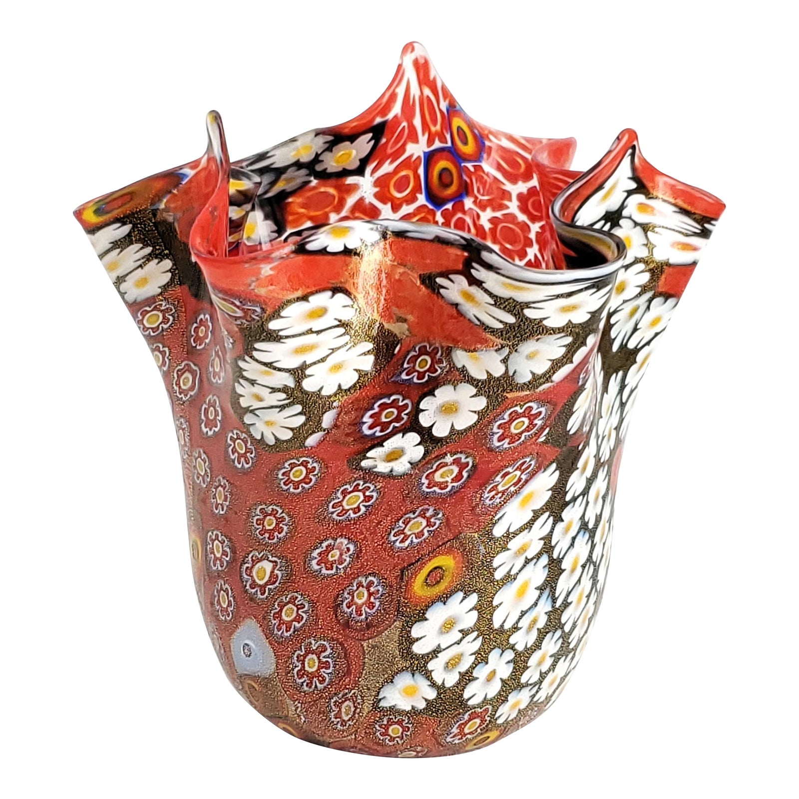 Vintage Murano Millefiori Handkerchief Vase With Daisy Flower Murrines ...