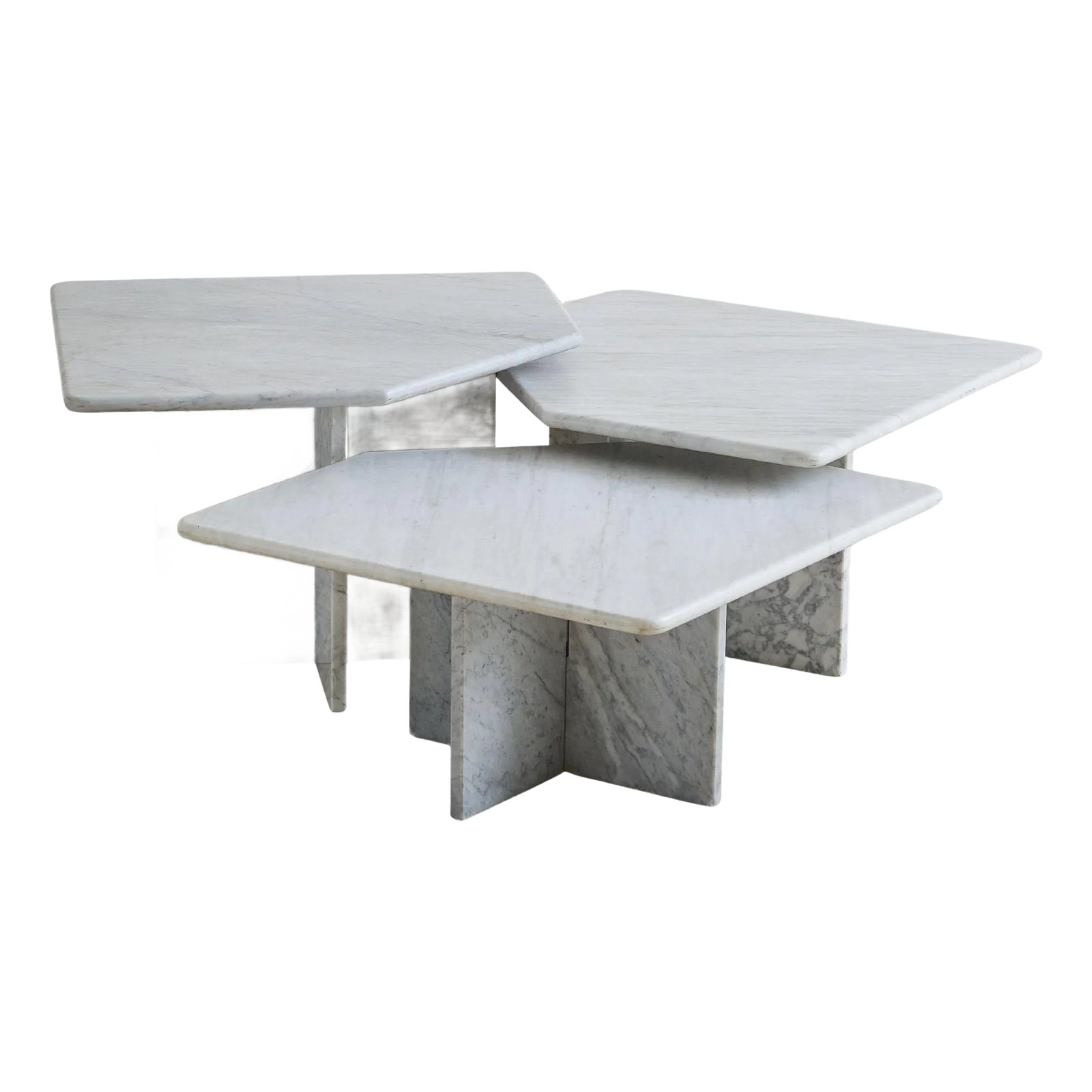Set of 3 Italian Carrera Marble Nesting Coffee or Side Tables, 1970s | Chairish